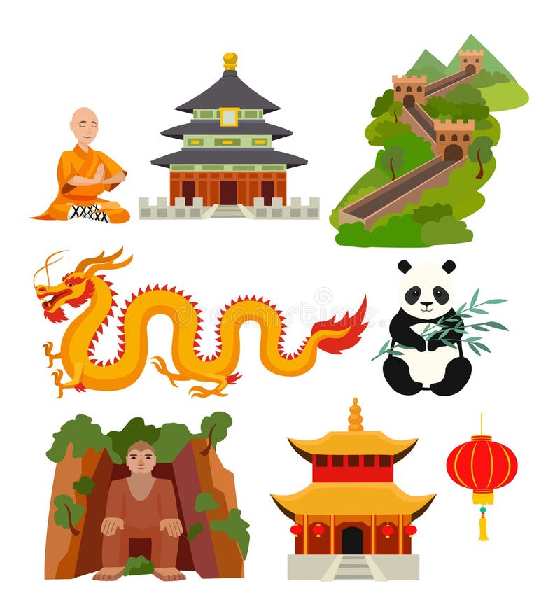Collection of Chinese Symbols. Vector Illustration. Stock Illustration ...