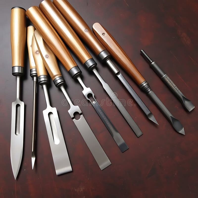 Collection of Chisels with Various Blade Shapes Laid Out in a Diagonal ...