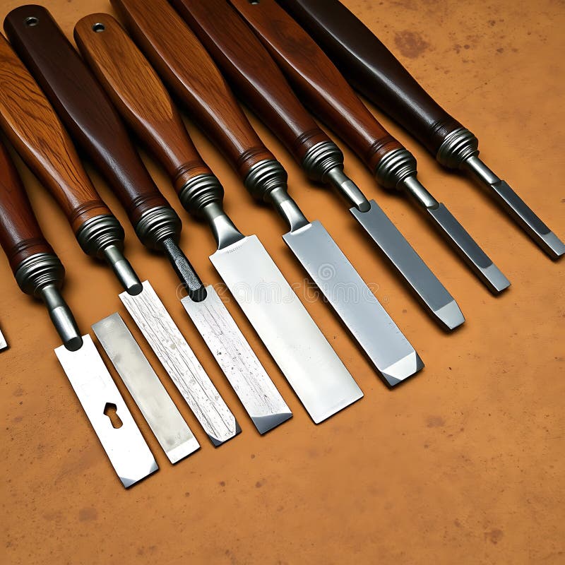 Collection of Chisels with Various Blade Shapes Laid Out in a Diagonal ...