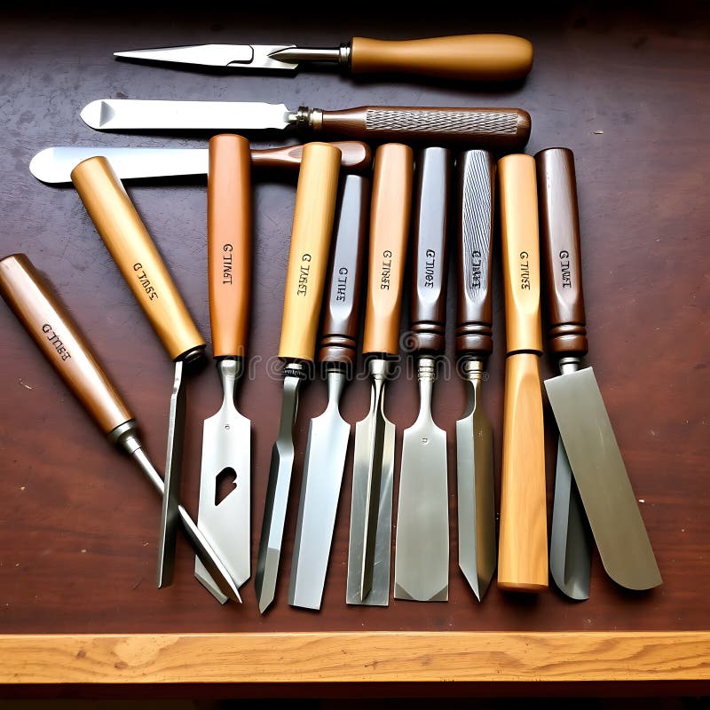 Collection of Chisels with Various Blade Shapes Laid Out in a Diagonal ...