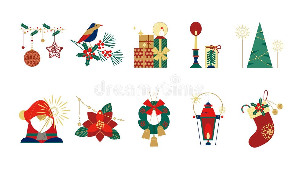 Collection of Christmas Elements, Christmas Concept Vector Illustration ...