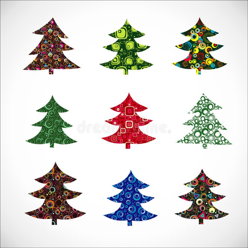 Collection Christmas Fur-tree. Stock Vector - Illustration of glitter ...