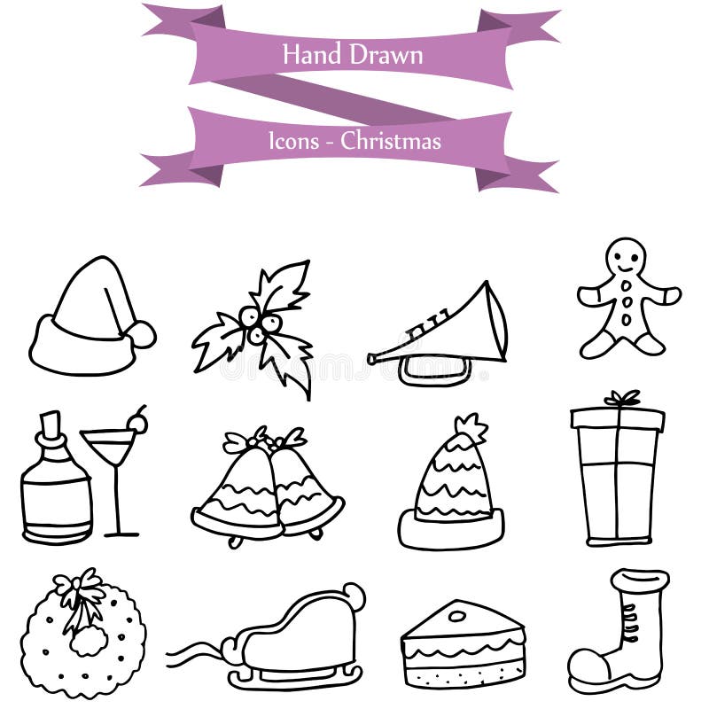 Collection of Christmas Holiday Hand Draw Stock Vector - Illustration ...