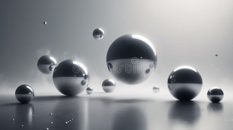 A Collection of Chrome Spheres Floating in a Gray Space with ...