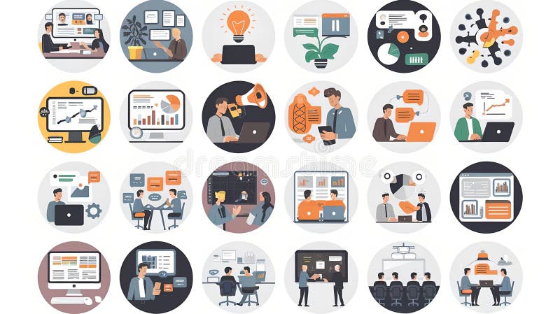 A Collection of 16 Circular Illustrations that Represent Different ...