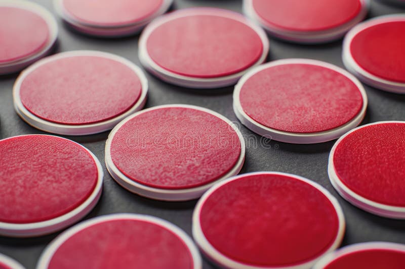 A Collection of Circular Objects in Red and White, Arranged on a Flat ...