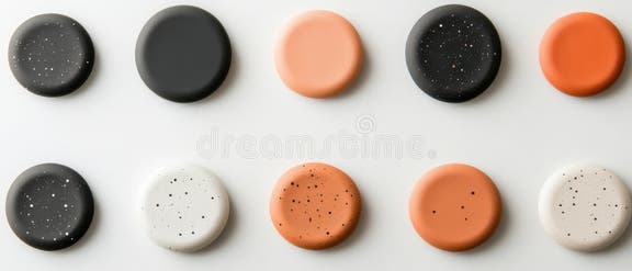 Collection of Circular Objects in Varying Colors and Speckled Patterns Arranged Neatly on a ...