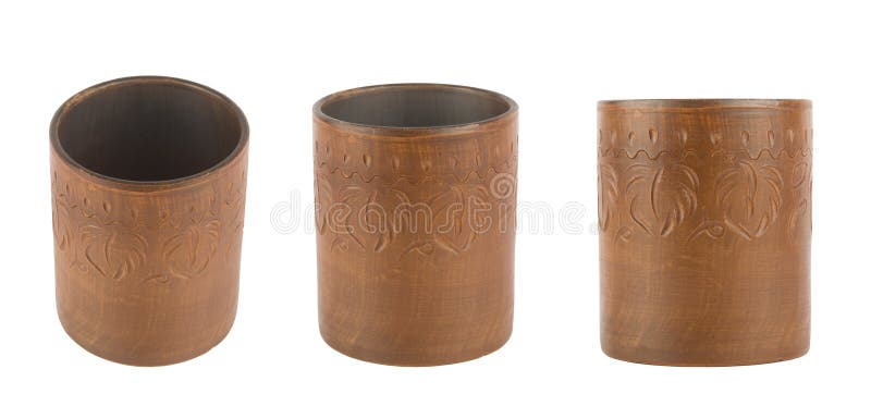 Collection of Clay Glasses from Different Angles Isolated on White ...