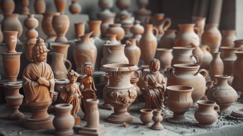 A Collection of Clay Vases and Statues on a Table. Suitable for Home ...