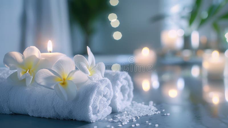 White Towels on Table stock image. Image of linen, goods - 382581749