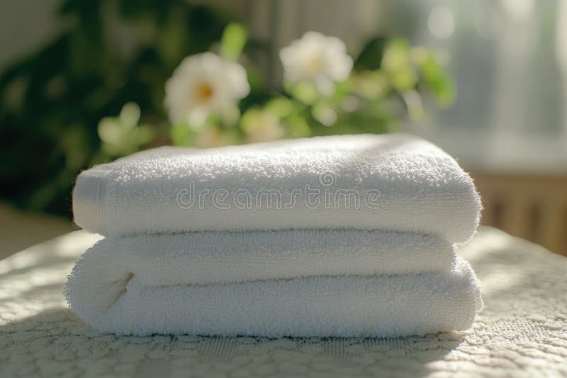 A Collection of Clean White Towels Stacked on a Table Stock Image ...