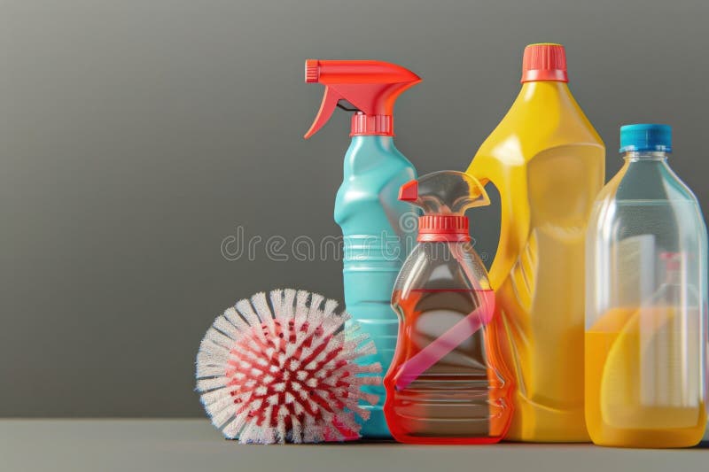 A Collection of Cleaning Products Arranged Neatly on a Table Stock ...