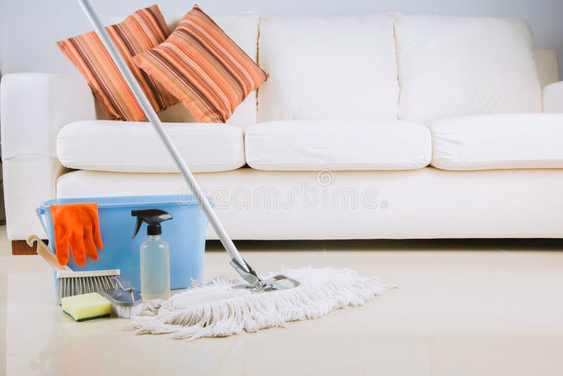 Collection of Cleaning Products and Tools in Living Room Stock Image ...