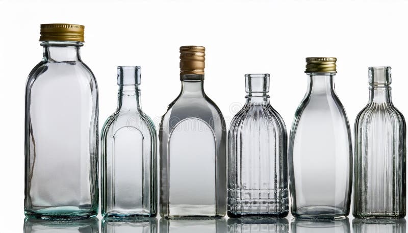 A Collection of Clear Glass Bottle on White Background PNG Stock ...