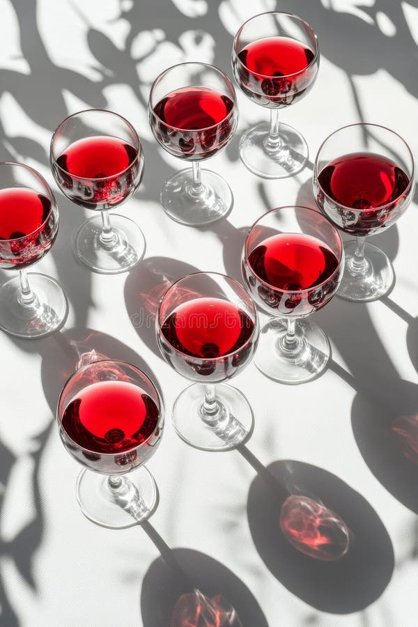 Elegant Arrangement of Red Drinks in Clear Glasses on a Bright Surface ...