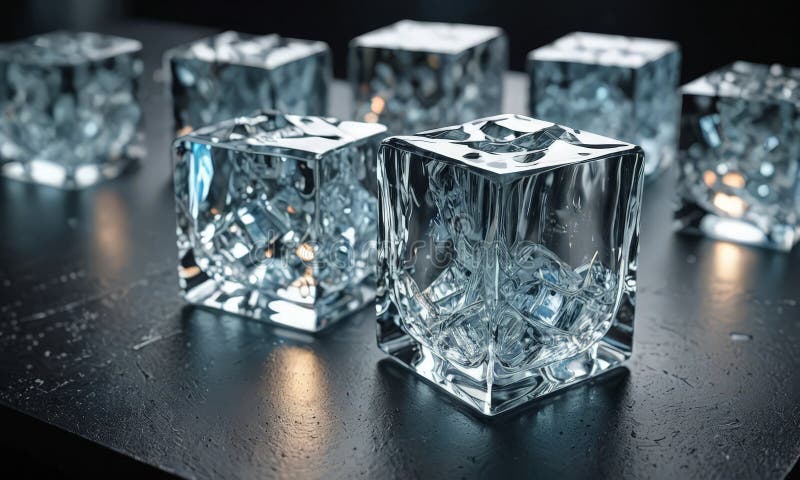 Collection Clear, Rectangular Ice Cubes with Textured Surface, Arranged ...
