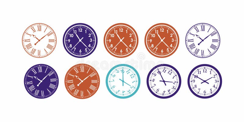 Collection of Clock Face Vector Illustrations Featuring Various Watch ...