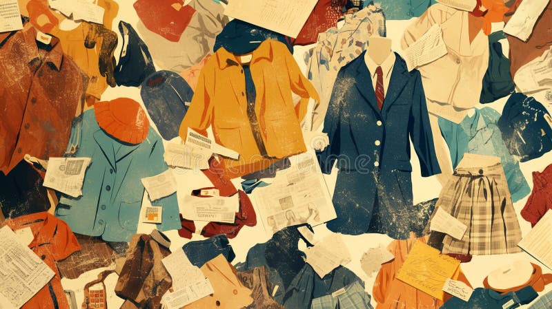 Colorful Clothing Collage with Papers Stock Illustration - Illustration ...