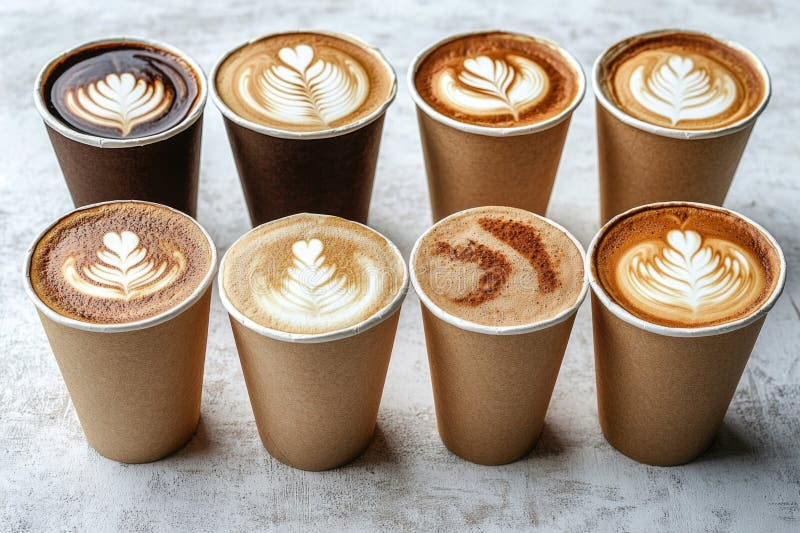 A Collection of Coffee Cups Sitting on a Table, Great for Cafe or ...