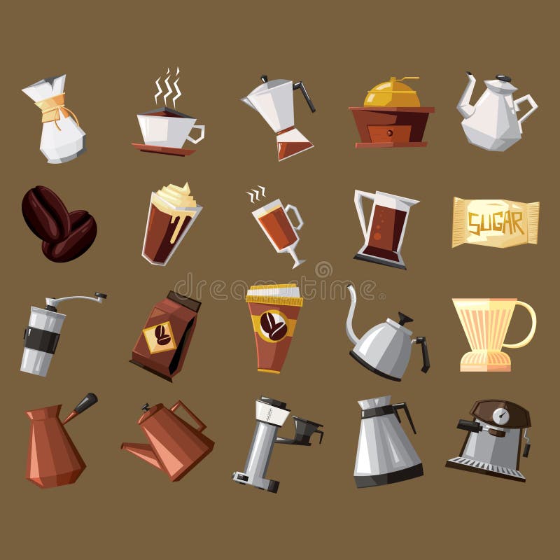 Collection of Coffee Equipment. Vector Illustration Decorative Design ...