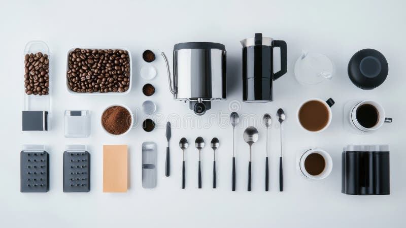 A Collection of Coffee Essentials Arranged Neatly, Including Coffee ...