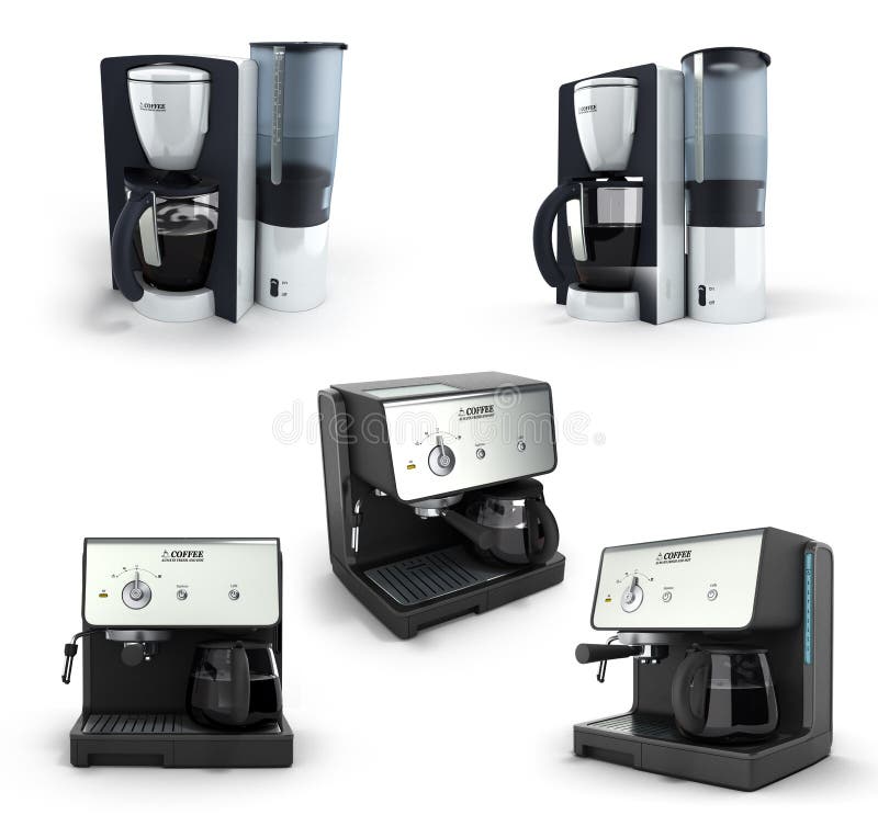 Collection of Coffee Makers 3d Render on the White Background Stock ...
