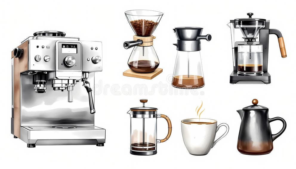 Collection of Coffee Making Equipment and Tools for Perfect Brew Stock ...