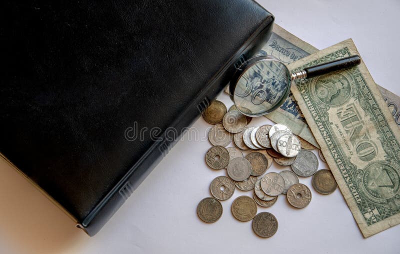 Collection of Coins and Bills. Stock Image - Image of prepared ...