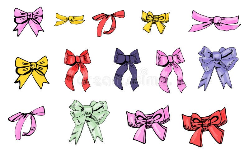 Set of bows, hand drawn stock vector. Illustration of grunge - 83606100