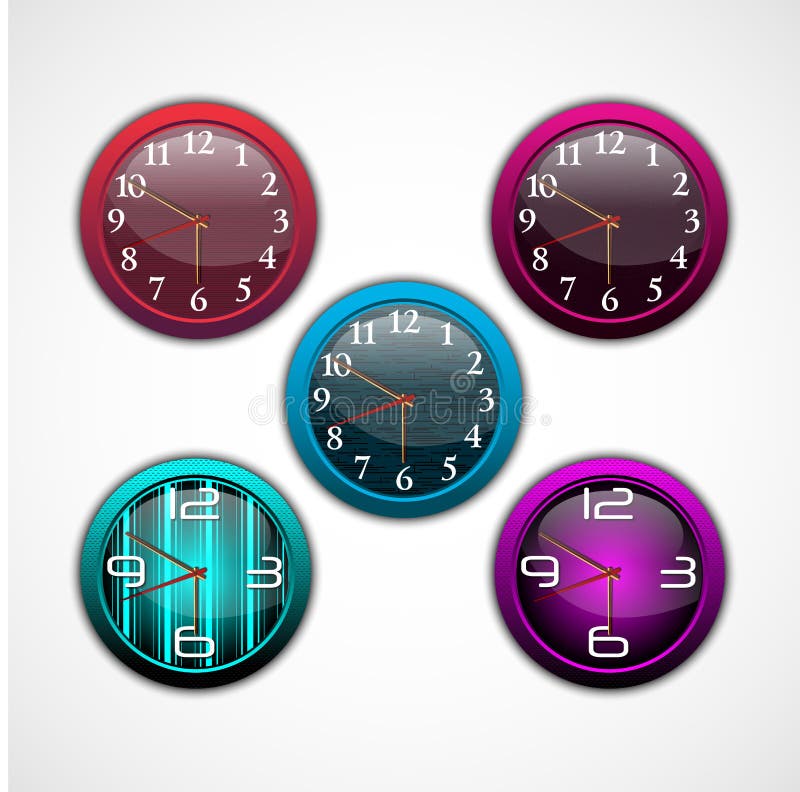 Collection of Color Bright Wall Clock Stock Vector - Illustration of ...
