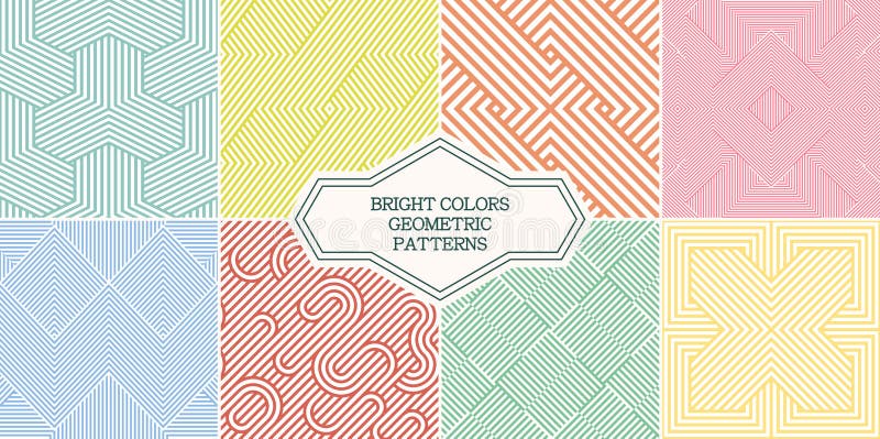 Collection of Color Geometric Seamless Patterns. Bright Endless Striped ...