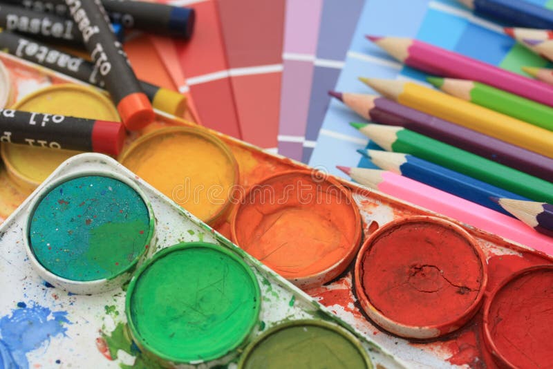 Watercolor paint box stock image. Image of creative, pots - 25960565