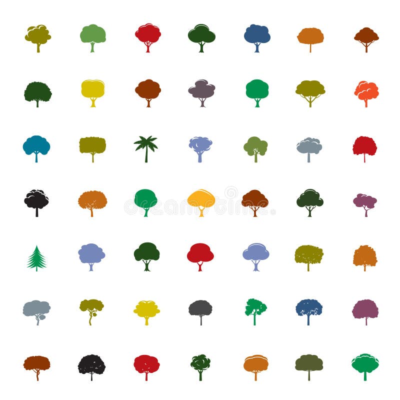 Collection of Color Trees. Vector Icons. Stock Illustration ...