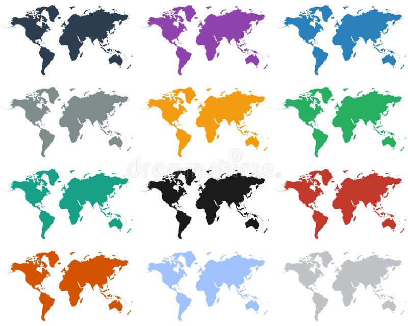 Collection of Color World Maps, Flat Icon Vector Illustration Stock ...