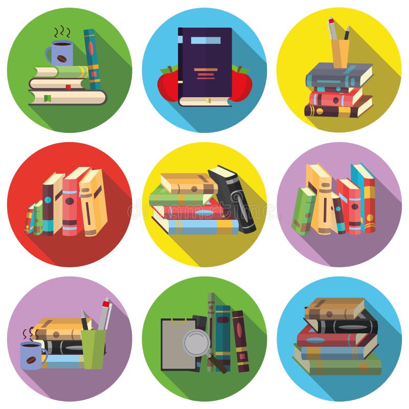 Collection of Colored Book Icons. Stock Vector - Illustration of ...