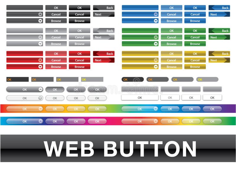 Collection of Shiny Colorful Button, Icons, Menu for Web Design Vector ...