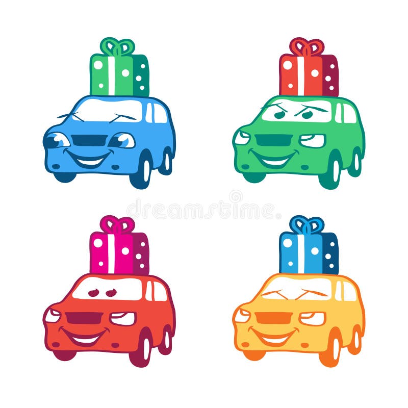 Collection of Colored Cartoon Car with Present Box Stock Illustration ...