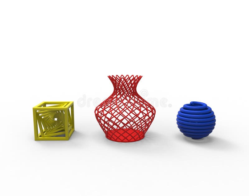 Collection of Colored Complex Typical 3D Print Products Stock ...