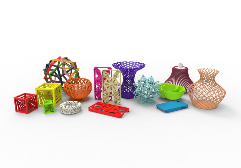 Collection of Colored Complex Typical 3D Print Products Stock ...