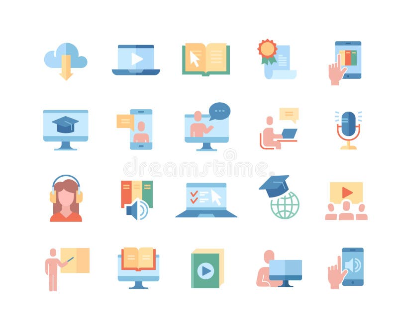 Collection of Colored E-learning Related Icons Stock Vector ...