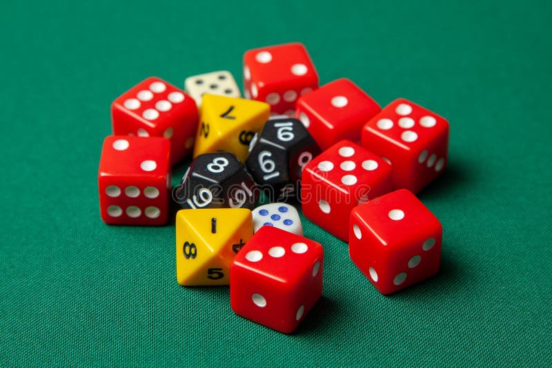 Collection of Colored Gaming Dice Cubes on Green Table. Stock Image ...