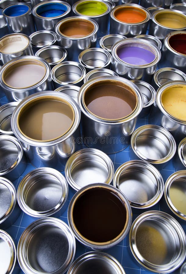 Collection of Colored Paints Cans Stock Image - Image of bucket ...