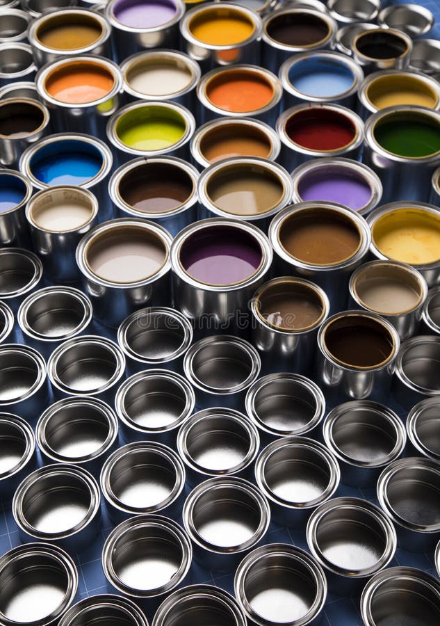 Collection of Colored Paints Cans Stock Image - Image of messy, paint ...