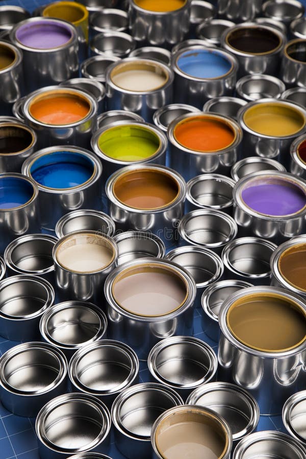 Collection of Colored Paints Cans Stock Image - Image of change, artist ...