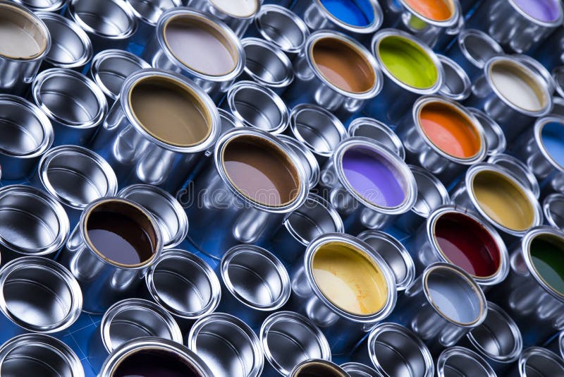 Collection of Colored Paints Cans Stock Photo - Image of inspiration ...