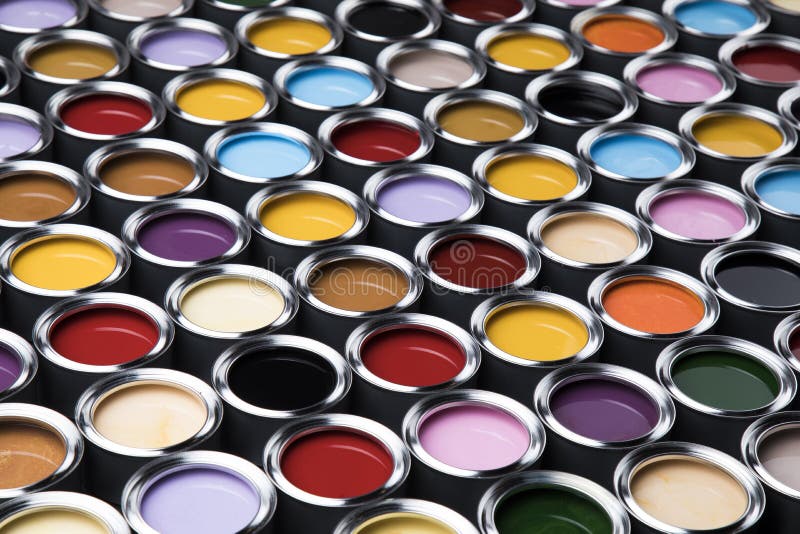 Collection of Colored Paints Cans Stock Photo - Image of multi, close ...