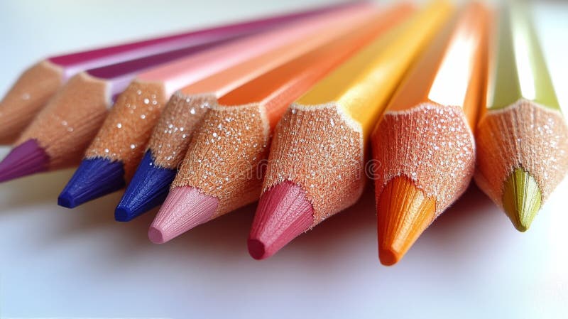 Collection of Colored Pencils Arranged in a Row with Vibrant Tips on a ...