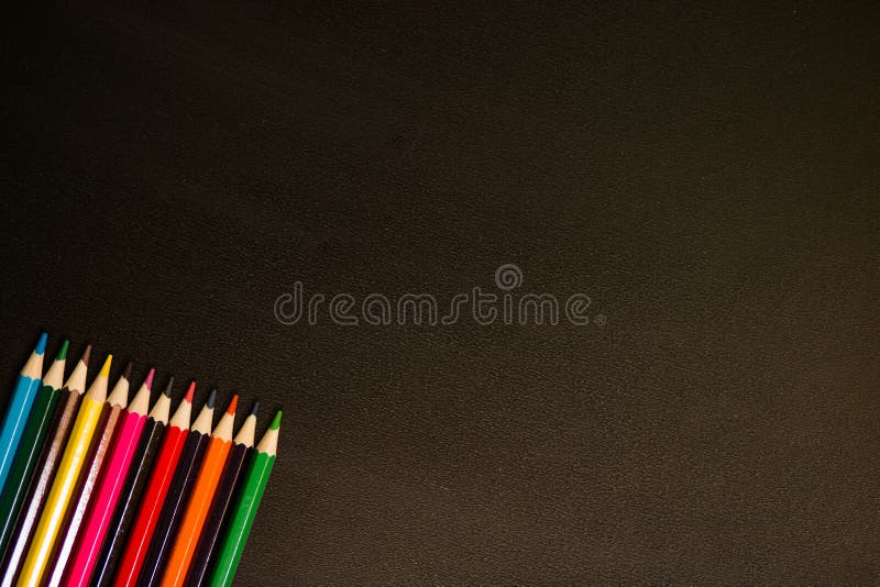 Collection of Colored Pencils on Black Background Stock Photo - Image ...