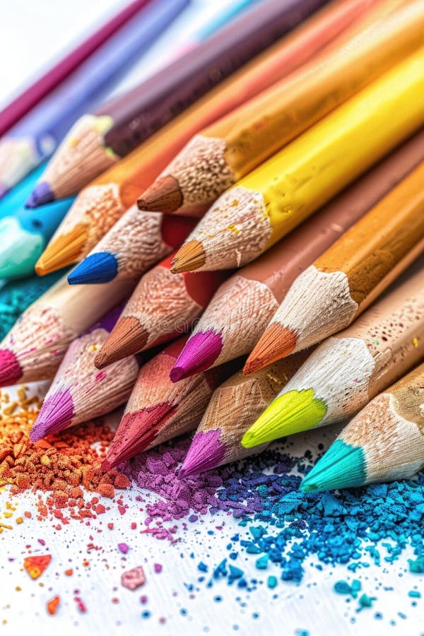 A Collection of Colored Pencils Placed Side by Side on a Surface Stock ...