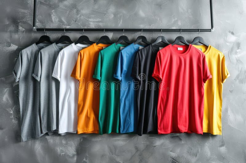 A Collection of Colored T-shirt Templates for Men on Plain Background ...